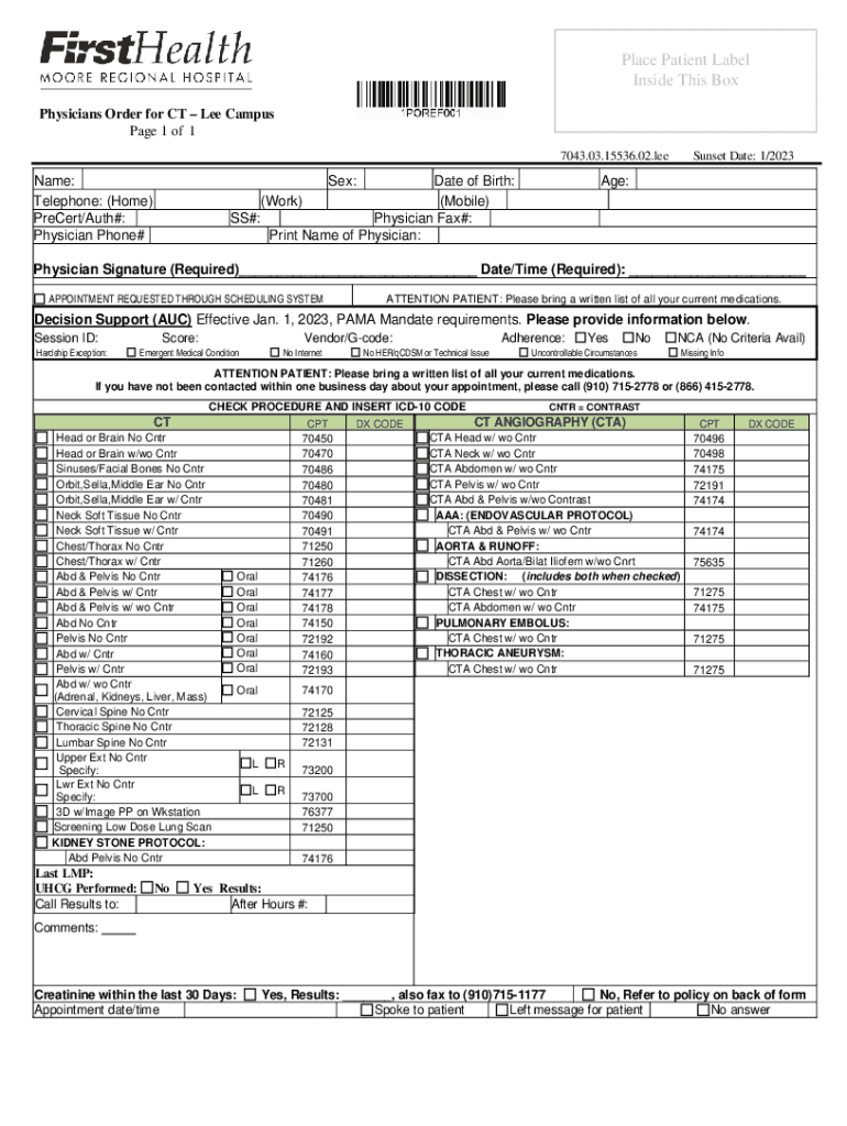 Fillable Online Physicians Order for Diagnostics CTLee Campus. Template Fax Email Print - pdfFiller
