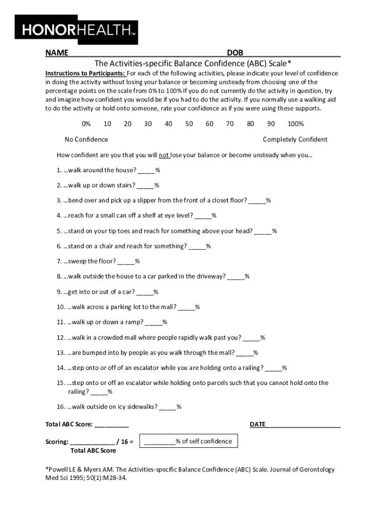 Fillable Online The Activities-Specific Balance Confidence Scale and Its Use ... Fax Email Print ...