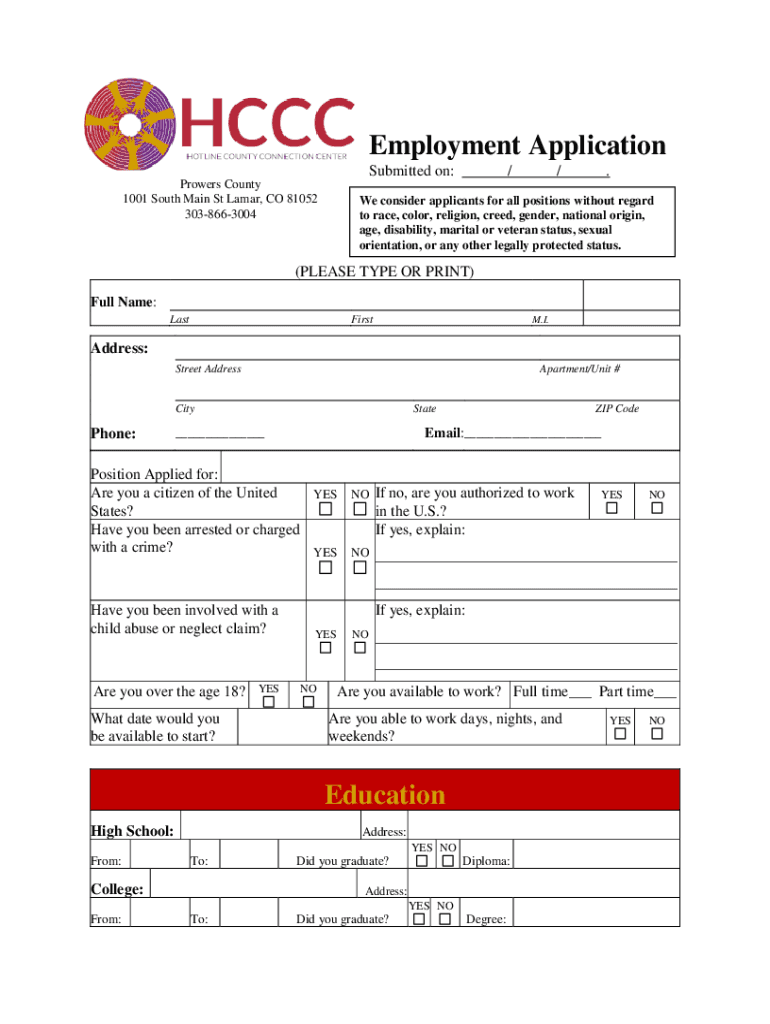 Fillable Online Employment Application Education Fax Email Print ...