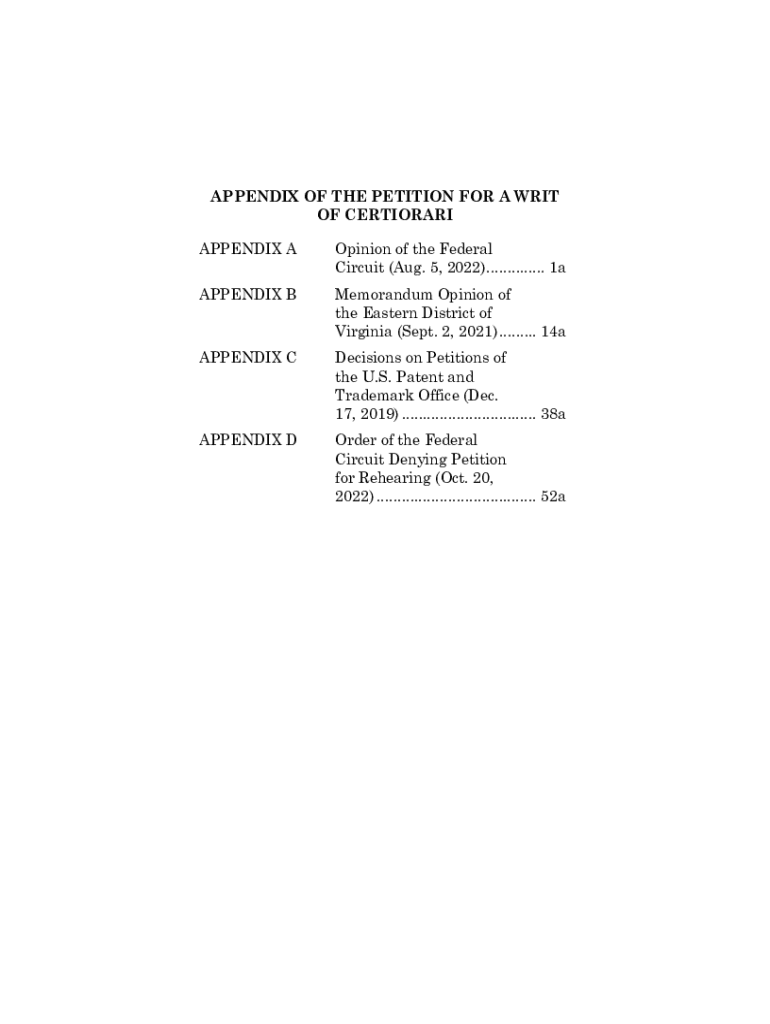 Fillable Online appendix of the petition for a writ Fax Email Print - pdfFiller