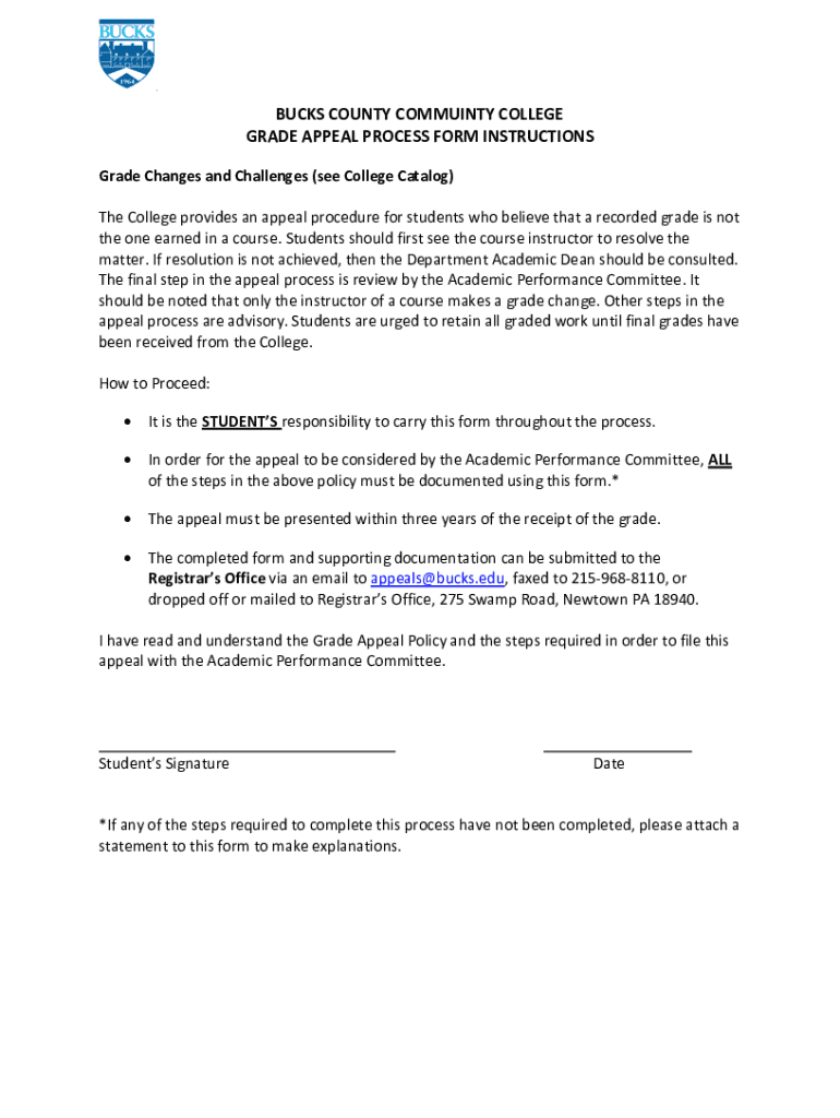 Fillable Online Grade Appeal Process Form Instructions Fax Email Print ...