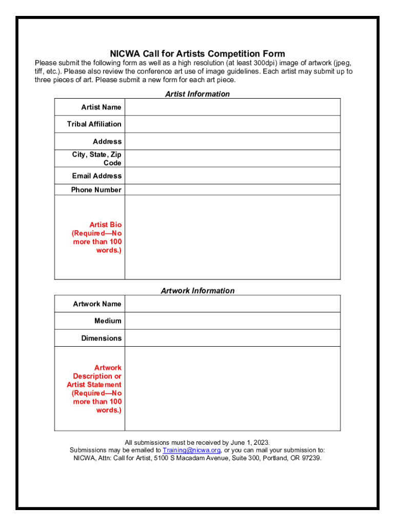 Fillable Online NICWA invites American Indian and Alaska Native artists ...