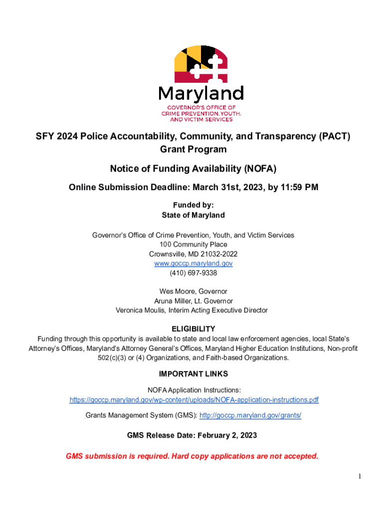 Fillable Online goccp maryland State Providing $7.5 Million in Policing Accountability Grants ...
