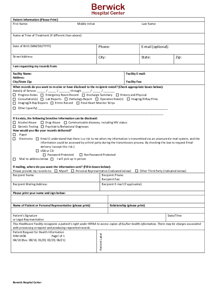 Fillable Online Patient Access Request for Health Information Form... Fax Email Print - pdfFiller