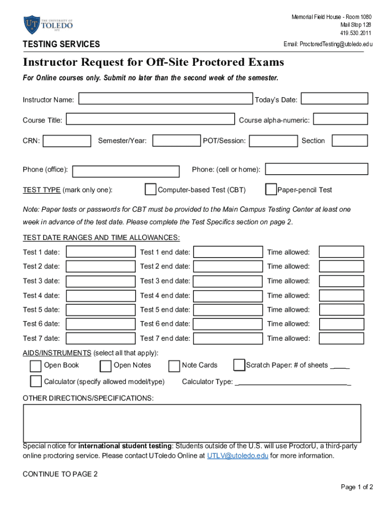 Fillable Online Instructor Off-site Proctoring Form.docx Fax Email Print - pdfFiller