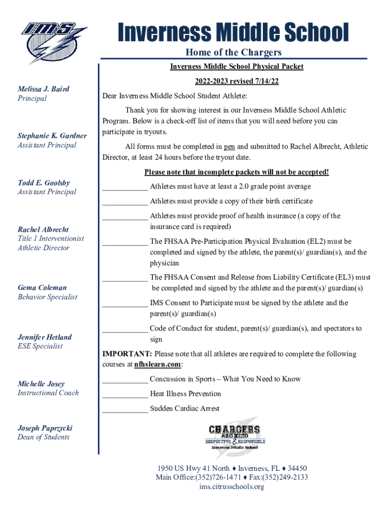 Fillable Online Chargers! The last day to... - Inverness Middle School ...