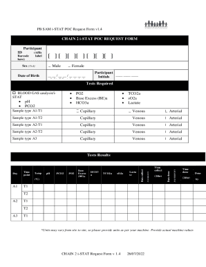 Fillable Online CHAIN 2 i-STAT POC REQUEST FORM Male Female ... Fax ...