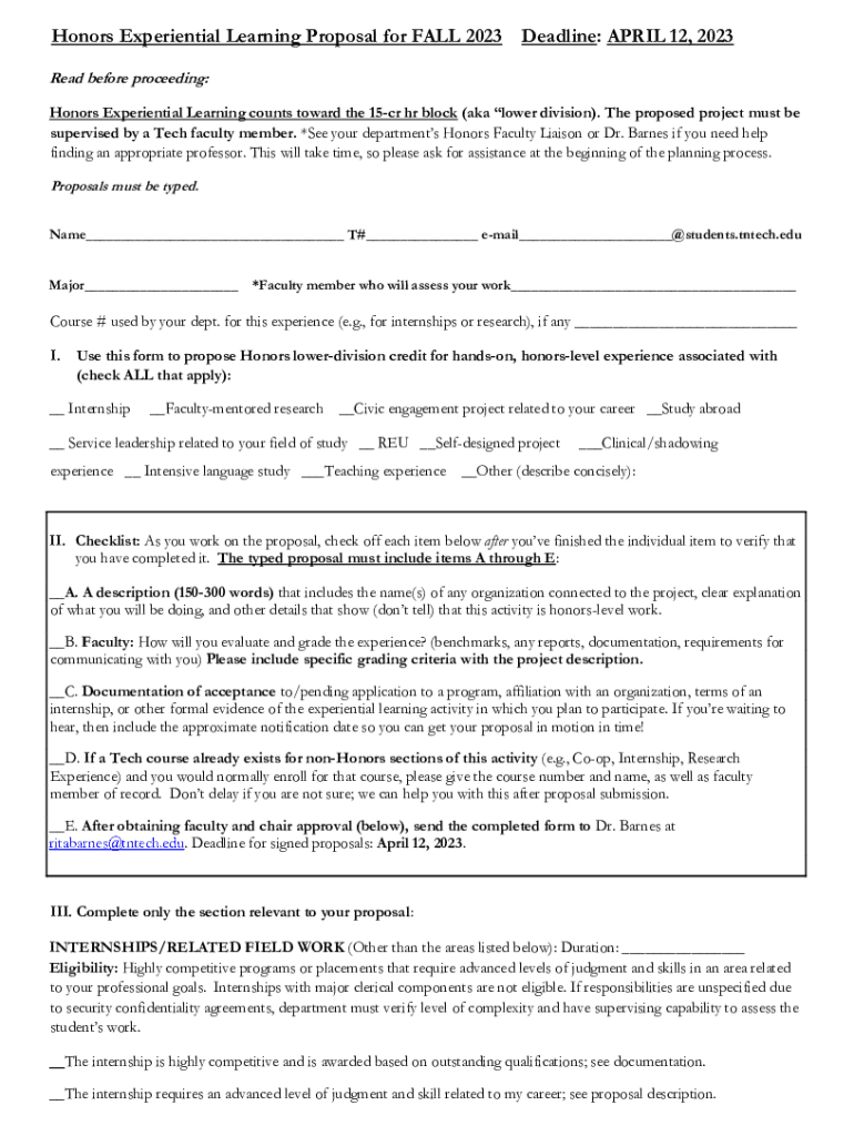 Fillable Online Experiential Learning - UW Honors Program Fax Email ...