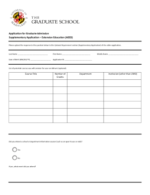 Fillable Online gradschool umd UMD Supplementary Application AEED ...