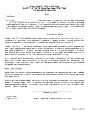 Fillable Online Attachment D-X Parent Notice of 30 School-day Exemption ...