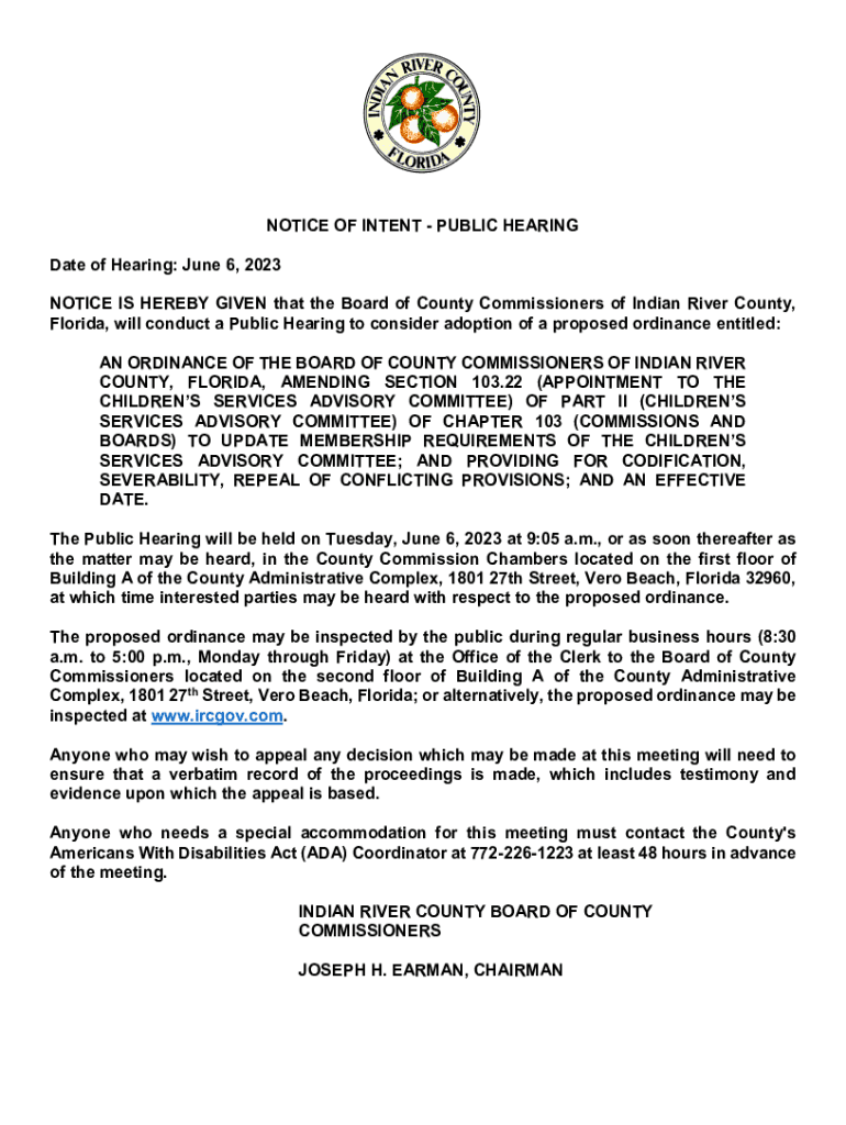 Fillable Online notice of intent - public hearing Fax Email Print ...