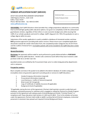 Fillable Online VENDOR APPLICATION PACKET (SERVICE) - Uplift Education ...