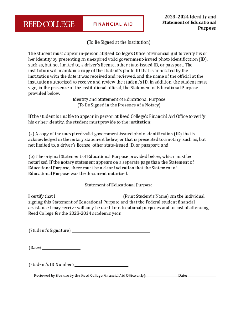 Fillable Online 2023-2024 Identity and Statement of Educational Purpose/V4 Fax Email Print ...