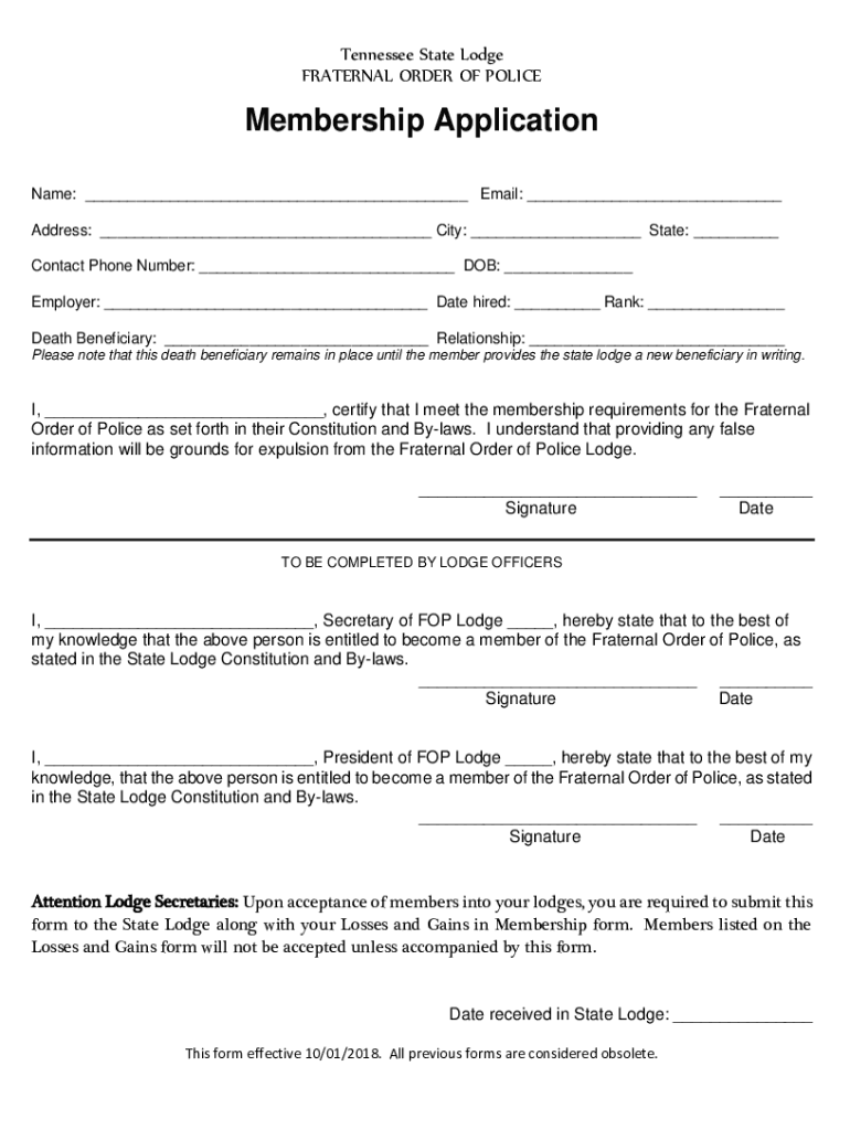 Fillable Online Tennessee State FOP Lodge - Fraternal Order of Police Fax Email Print - pdfFiller