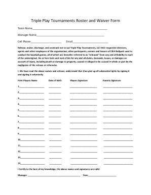 Fillable Online Triple Play Tournaments Roster and Waiver Form Fax ...