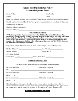 Fillable Online Parent and Student Bus Policy Acknowledgment Form Fax Email Print - pdfFiller