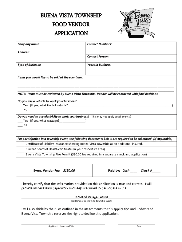 Fillable Online Event Vendor Fee: $150.00 Paid by: CashCheck Fax Email ...