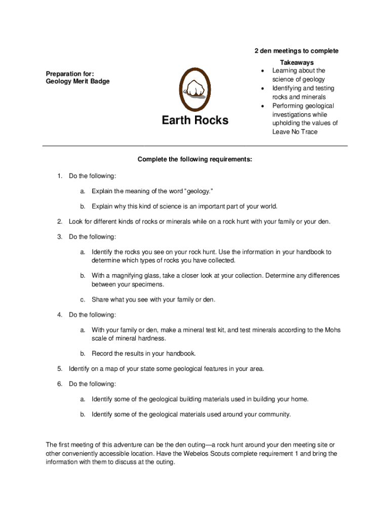 Fillable Online Geology Merit Badge and Worksheet Fax Email Print ...