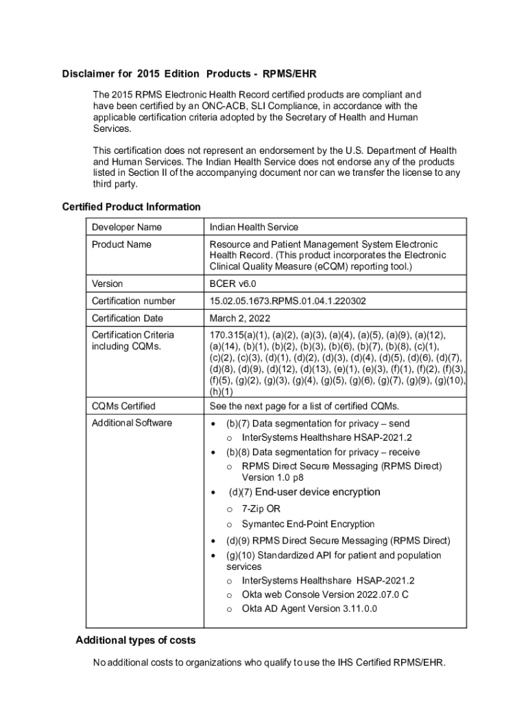 Fillable Online IHS RPMS Certification and Meaningful Use, and What's ...