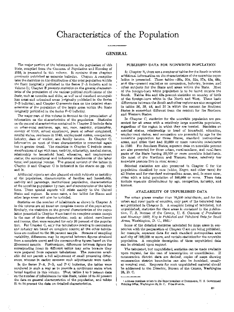 Fillable Online www2 census Characteristics of the Population - Census ...