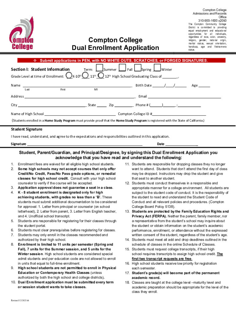 Fillable Online High School Student Dual Enrollment Process Fax Email ...