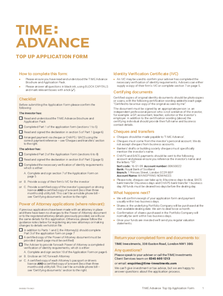 Fillable Online TIME Advance Top Up Application Fax Email Print - pdfFiller