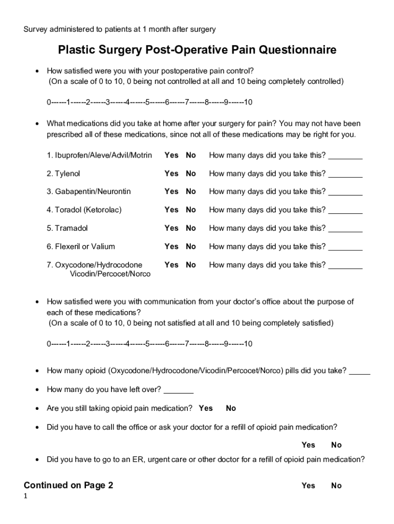 Fillable Online Survey of postoperative pain control in different types of ... Fax Email Print ...
