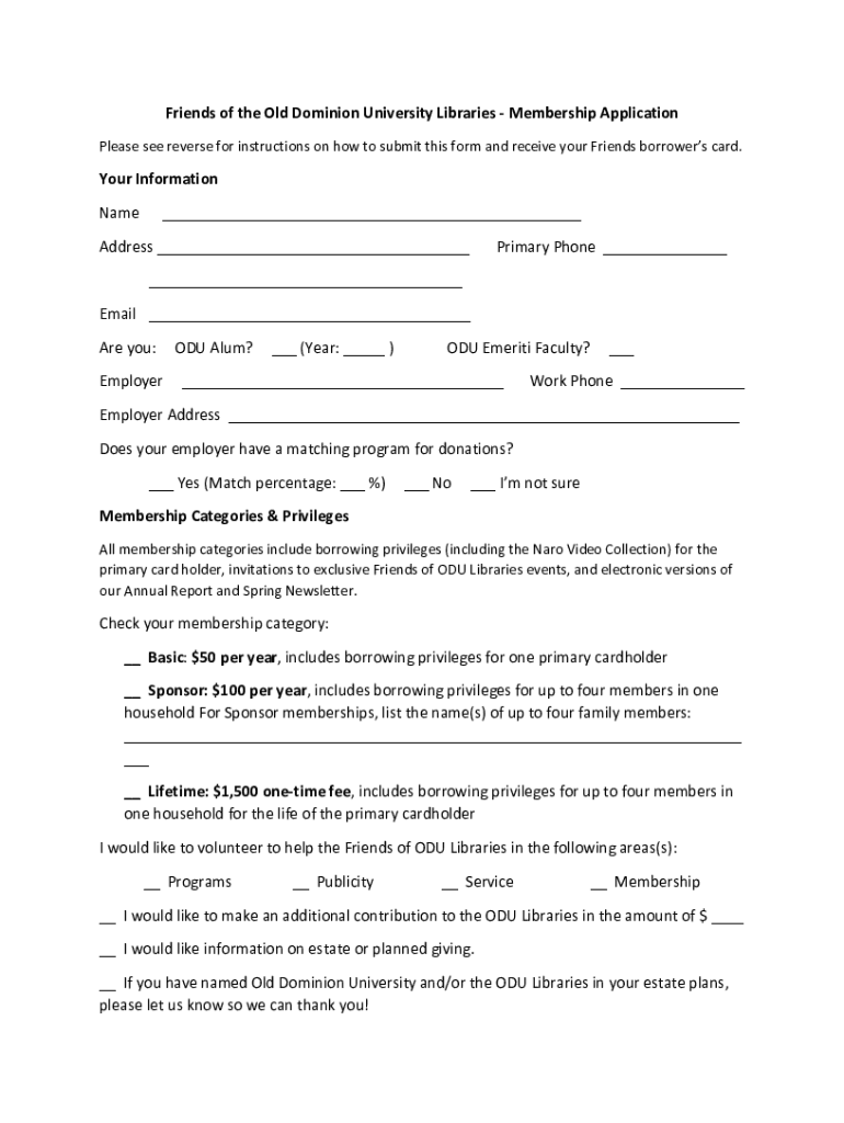 Fillable Online Friends of the Library application. application to join the library. Fax Email ...
