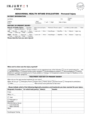 Fillable Online BEHAVIORAL HEALTH INTAKE EVALUATIONPersonal Injury Fax ...