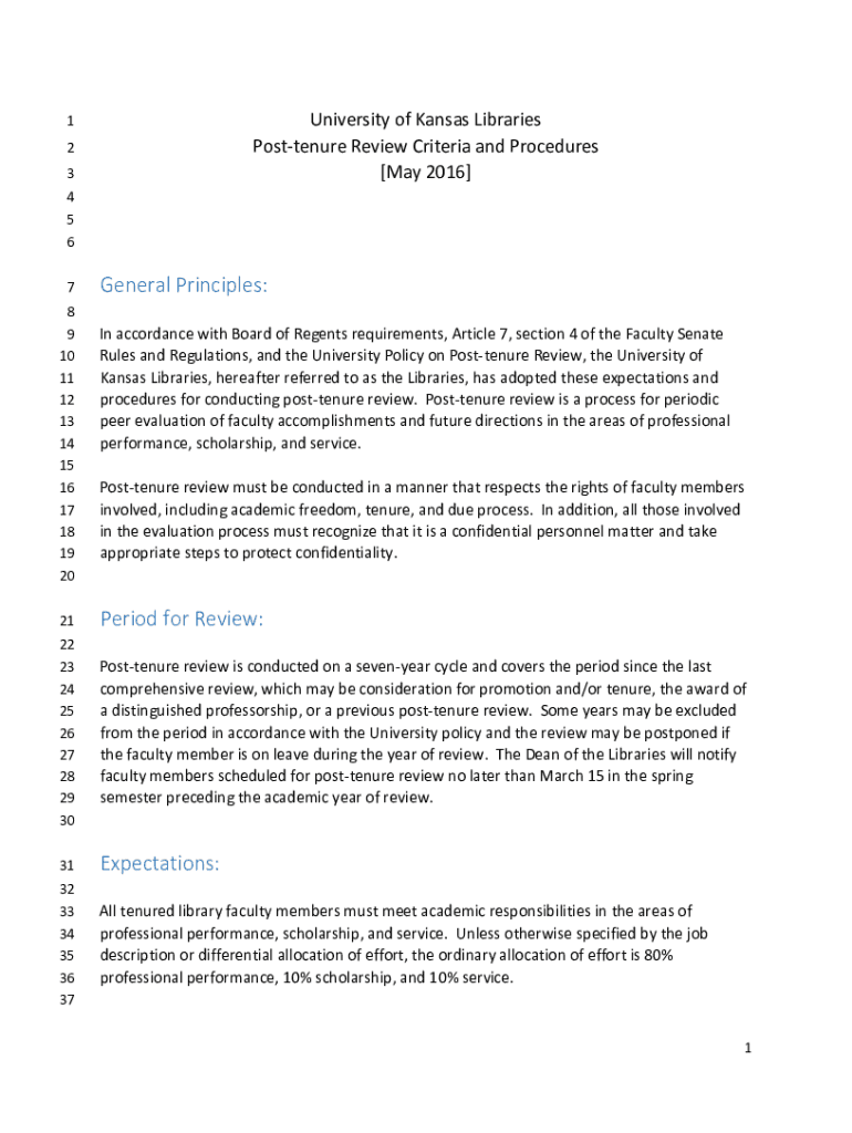 Fillable Online Post-tenure Review Criteria and Procedures - KU ...