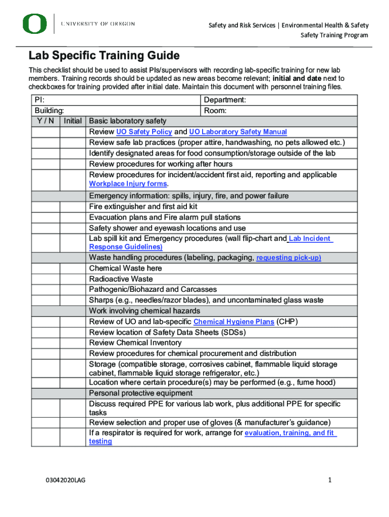 Fillable Online safety uoregon About Safety and Risk Services ...
