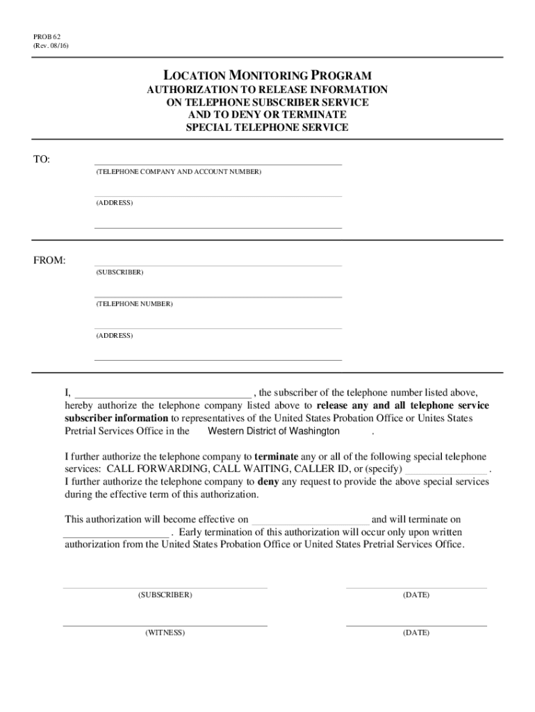 Fillable Online Authorization to Release Information on Telephone ...