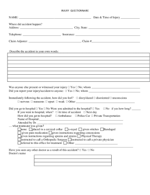 Fillable Online Injury Questionnaire Fax Email Print - pdfFiller