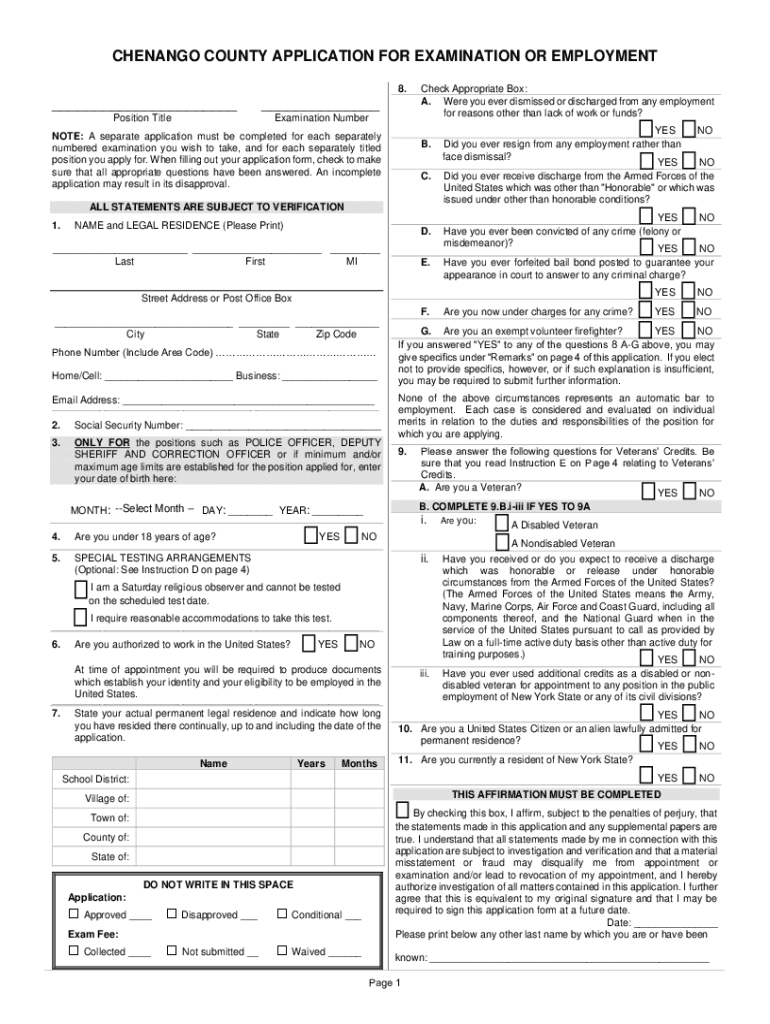 Fillable Online chenango county application for examination or ...