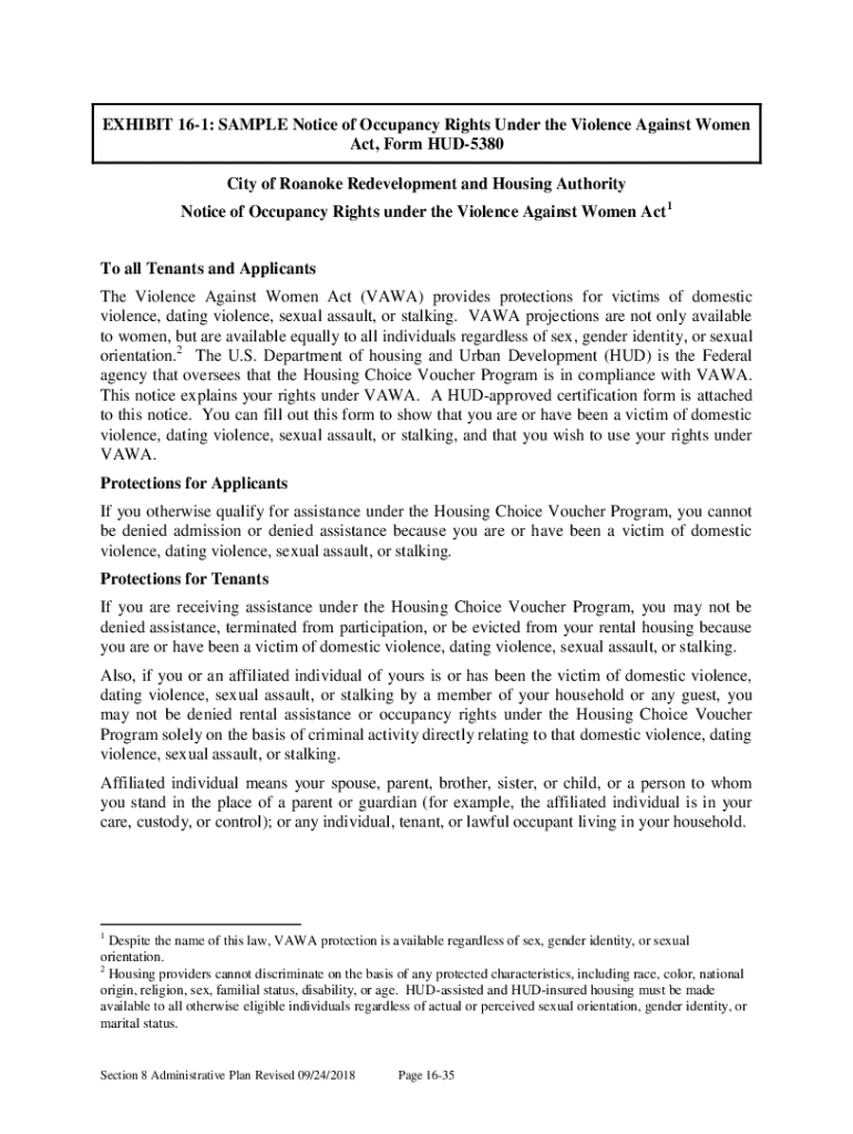 Fillable Online EXHIBIT 16-1: SAMPLE Notice of Occupancy Rights Under ...
