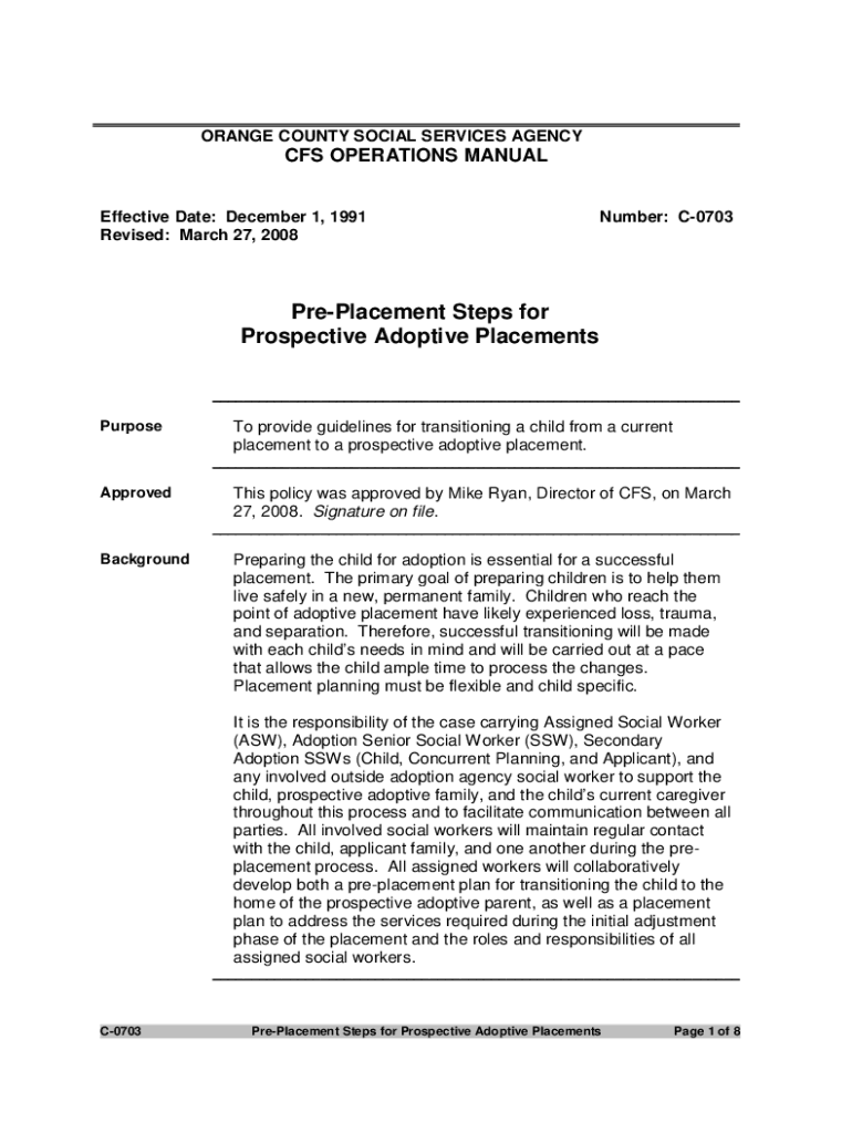 Fillable Online Pre-Placement Steps for Prospective Adoptive Placements ...