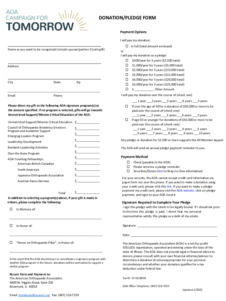 Fillable Online DONATION/PLEDGE FORM Fax Email Print - pdfFiller