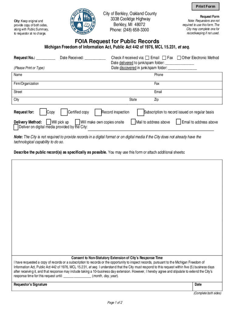 Fillable Online Berkley Urgent Care: Walk In Clinic Oakland County MI ...