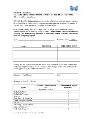 Fillable Online Coaches Designation Form-sports other than football.doc ...