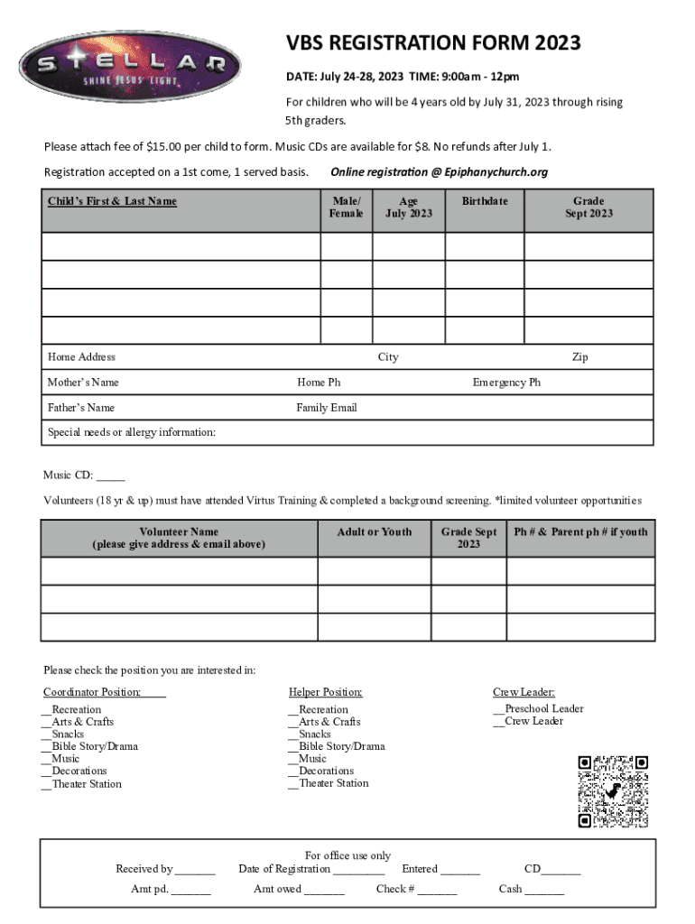 Fillable Online VBS REGISTRATION FORM 2023 Fax Email Print - pdfFiller