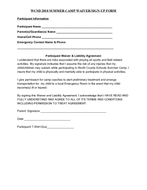 Fillable Online WCSD 2018 SUMMER CAMP WAIVER/SIGN-UP FORM Fax Email ...