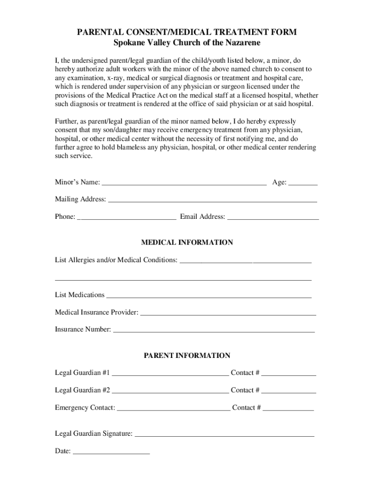 Fillable Online PARENTAL CONSENT/MEDICAL TREATMENT FORM Fax Email Print ...