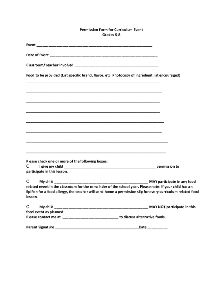Fillable Online Permission Form for Curriculum Event Fax Email Print ...