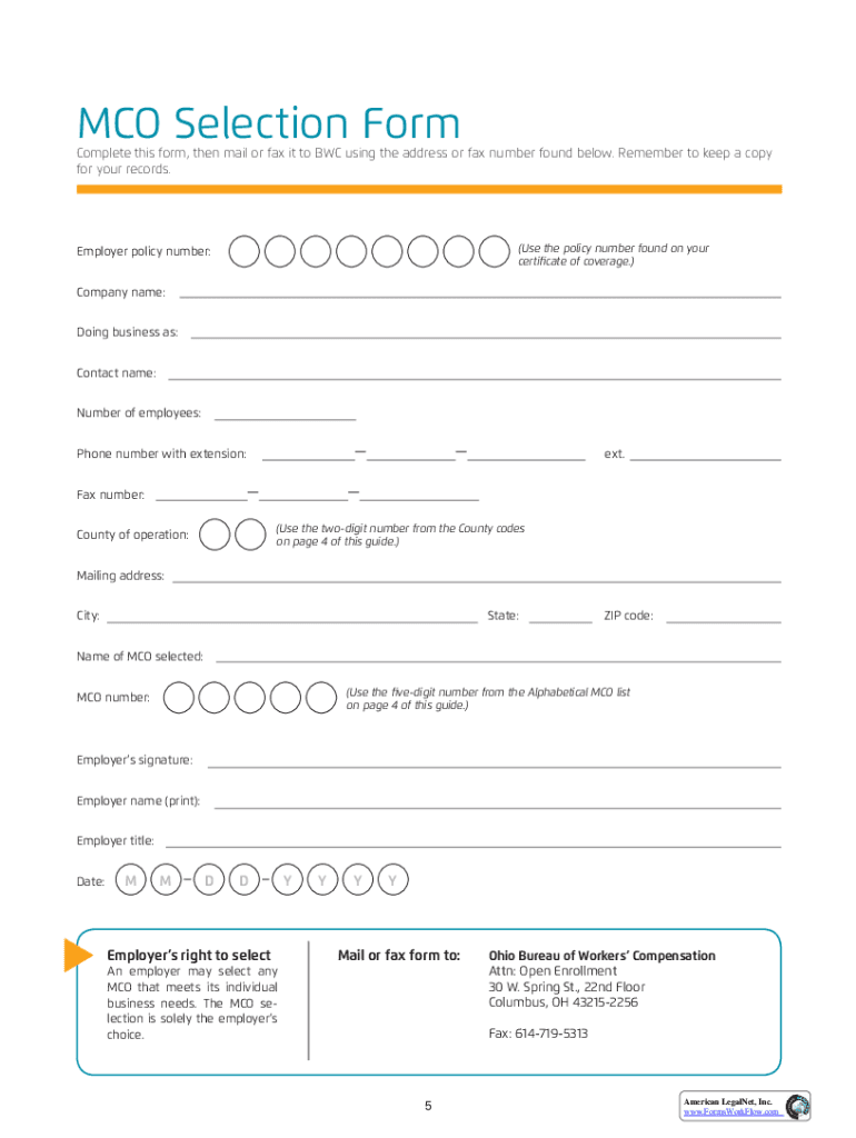 Fillable Online Fillable Online MCO Selection Form Fax Email Print Fax ...