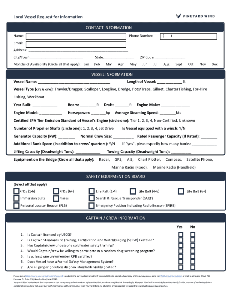 Fillable Online Local Vessel Request for Information Fax Email Print - pdfFiller
