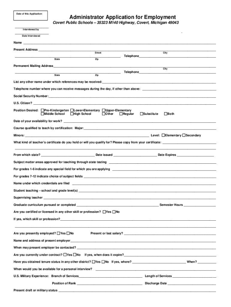 Fillable Online Administrator Application for Employment Fax Email Print - pdfFiller