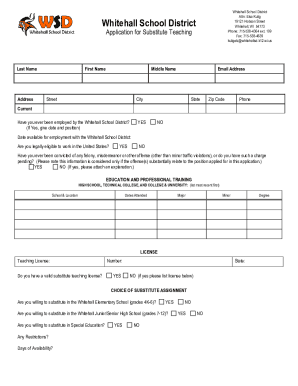Fillable Online Job Application Whitehall School-Substitute Fax Email ...