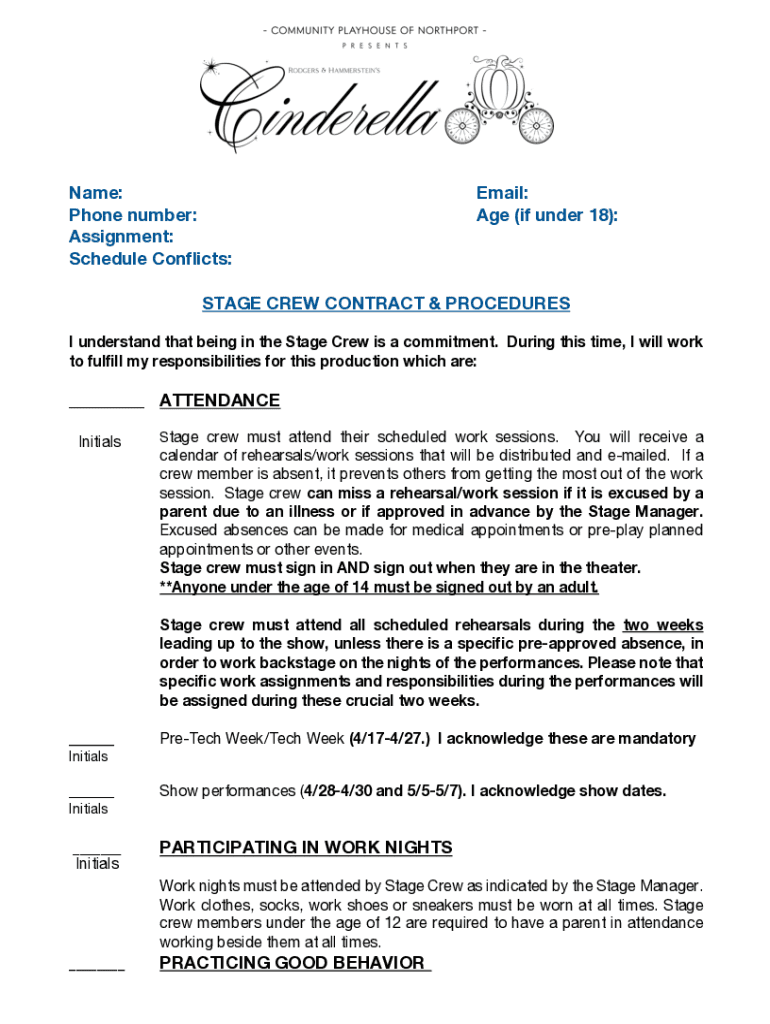 Fillable Online 1-1-CPN Cinderella Stage Crew Contract Fax Email Print ...