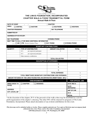 Fillable Online Chapter Walk-A-Thon Transmittal Form Fax Email Print - pdfFiller