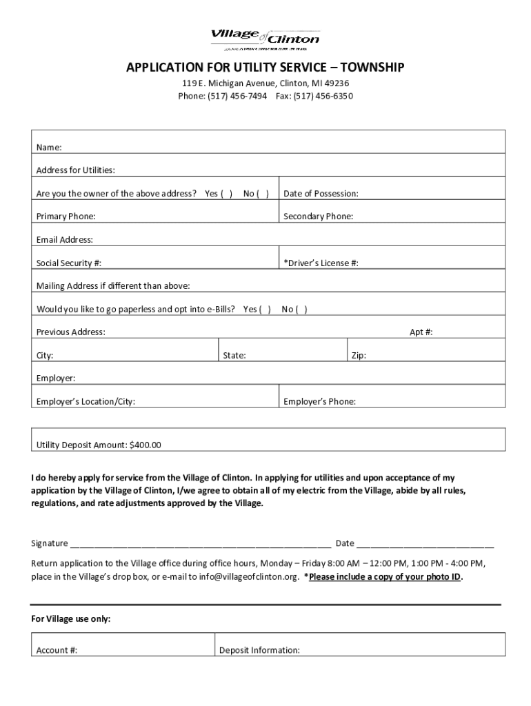 Fillable Online Village Of Clinton - Application For Variance Fax Email ...